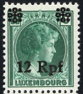 Stamp: surcharge on Luxembourg Stamp (Luxembourg, German Occupation In ...
