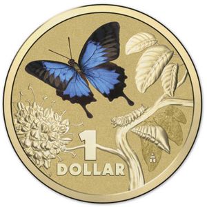 Coin: 1 Dollar (Bright Bugs - Ulysses Butterfly) (Australia(Numismatic ...