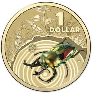Coin: 1 Dollar (Bright Bugs - Rainbow Stag Beetle) (Australia ...