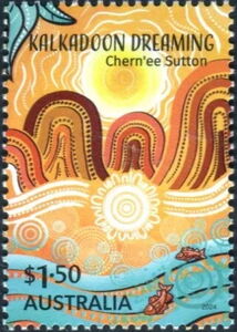 Stamp: Kalkadoon Dreaming: Art of Chern’ee Sutton - Mountains sun ...