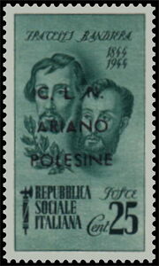 Stamp: Portrait of Brothers Attilio and Emilio Bandiera - Ovpt. (Italy ...