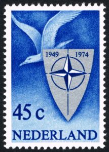 Stamp: 25th Anniversary of N.A.T.O. - Coat of Arms & seagull ...