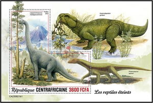切手: Lapparentosaurus madagascariensis (中央アフリカ共和国(Extinct Reptiles (2023 ...