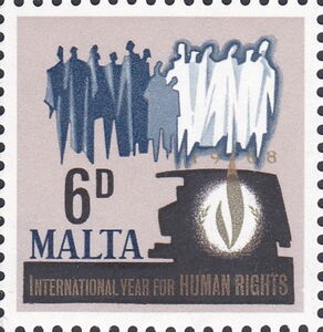 Stamp: Human Rights Emblem and People (6d) (Malta(International Human ...