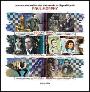 Selo: 140th Anniversary of the Death of Paul Morphy (Guiné(Paul Morphy ...