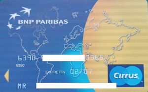 Bank Card: Cirrus. Map (BNP Paribas, FranceCol:FR-CR-0003.05 💳