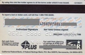 Bank Card: Cal Fed ATM Check Card (California Federal Bank, United ...