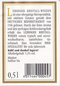 Drink Label: Leibinger Kristall Weizen (Brauerei Max Leibinger GmbH ...