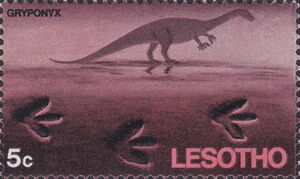 Stamp: Gryponyx and footprints (Lesotho(Prehistoric Footprints) Mi:LS ...