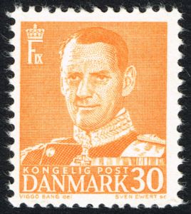Stamp: King Frederik IX (Denmark(King Frederik IX) Mi:DK 308II,Sn:DK ...