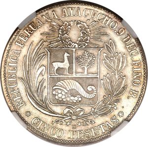 Moneda: 5 Pesetas (Ayacucho Mint) (Perú(1879~1880 - Monedas ...