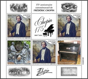 切手: 175th Anniversary of the Death of Frederic Chopin (中央アフリカ共和国 ...
