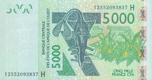 Banknote: 5,000 Francs CFA (West African States(H for Niger) Wor:P-617 Hl 💴