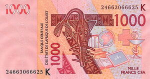 Banknote: 1,000 Francs CFA (West African States(K for Senegal) Wor:P ...