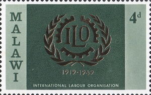 Stamp: International Labour Organization (ILO) emblem (Malawi(50th ...