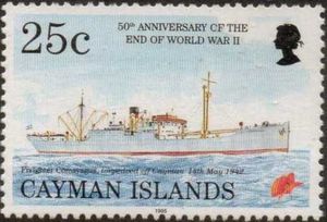 Stamp: Freighter Comayagua (Cayman Islands(50th Anniversary of the End ...