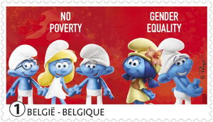 Stamp: No Poverty, Gender Equality (Belgium(Smurfs Together for a ...