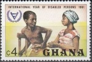 Stamp: Two disabled people helping one another (Ghana(International ...