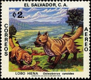 Stamp: Bone-crushing Dog (Osteoborus cynoides) (El Salvador(Prehistoric ...