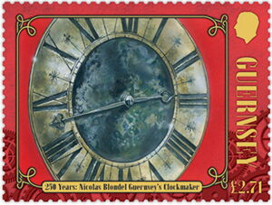 Stamp: Norman Clock (Guernsey(Nicolas Blondel, Clockmaker, 250 Years ...