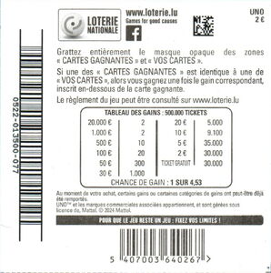 Lottery Ticket: Uno (Loterie Nationale du Luxembourg, Luxembourg(Uno ...