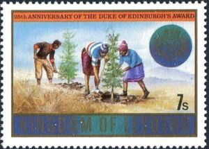 Stamp: Tree planting (Lesotho(Duke of Edinburgh's awards, 25th Ann.) Mi ...