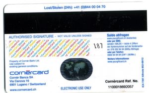 Bank Card: Cornercard gold (Corner Banka SA, SwitzerlandCol:CH-MC-0030