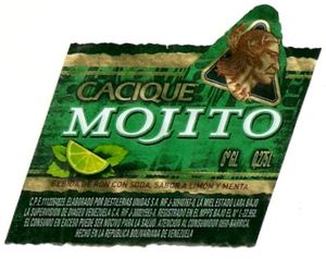 Etiqueta de bebida: Cacique Mojito Ron con soda sabor a limon y menta ...
