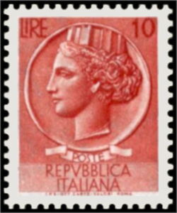 Stamp: Coin of Syracuse - Wmk. Stars I - Fluorescent Ink (Italy(Coin of ...