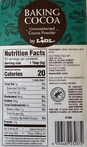 Food Label: Baking Cocoa Unsweetened Powder by Lidl (Lidl US, LLC ...