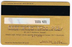 Bank Card: Nordea Gold (Nordea Bank AB, Sweden) Col:SE-VI-0008