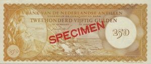 Banknote: 250 Gulden (Netherlands Antilles) (1962 "Seated Woman" Issue ...
