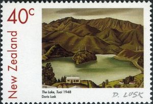 Stamp: The Lake, Tuai, 1948 (New Zealand(Paintings by Doris Lusk) Mi:NZ ...
