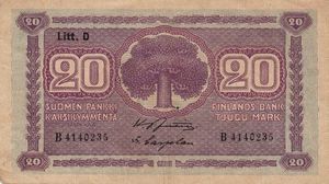 Banknote: 20 Markkaa (Finland(1939 & 1941 Dated Issue) Wor:P-71a.10