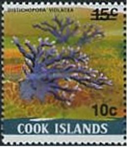 Stamp: Violet Lace Coral (Distichopora violacea) - Surcharged (Cook ...