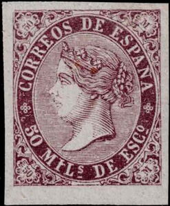 Stamp: Queen Isabel II (Spain(Queen Isabel II) Edi:ES 98s,Un:ES 98a 📮