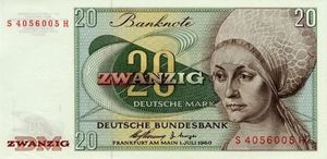 Billete de Banco: 20 Deutsche Mark (Alemania, República Federal(1960 ...