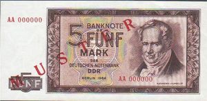 Banknote: 5 Mark der DDR (Germany, Democratic Republic (DDR)(1964 Issue ...