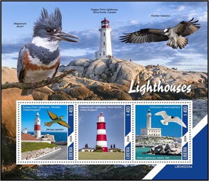 Stamp: Lighthouses and Birds (Liberia(Lighthouses (2024)) Col:LR 2024. ...
