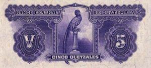 Banknote: 5 Quetzales (Guatemala) (1946-1948 Provisional Issue) Wor:P-21