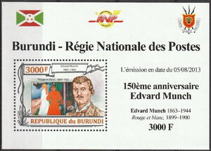 Stamp: Edvard Munch (1863-1944) (Burundi(150th Birth Anniversary of ...