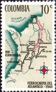 Stamp: Railroad Map of Colombia (Colombia(Completion of Colombian ...