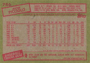 Sports Card: #756 Rob Picciolo (1985) (Baseball, North America(1985 ...