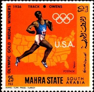 Stamp: Olympic champions from the USA (Mahra) (Mahra State) Mi:AD-MS ...