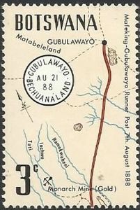 Stamp: Gubulawayo Cancel and Map of Trail (Botswana(Sections of ...