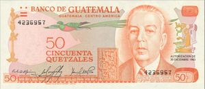 Billete de Banco: 50 Quetzales (Guatemala) (1969-1983 "Printer TDLR ...