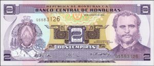 Banknote: 2 Lempiras (Honduras) (1996-2012 Issue) Wor:P-80 Ae