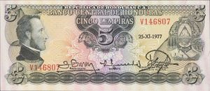 Banknote: 5 Lempiras (Honduras) (1973-1978 Issue) Wor:P-59b.7