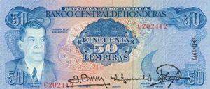 Billete de Banco: 50 Lempiras (Honduras(1975-1994 Regular Issue) Wor:P ...