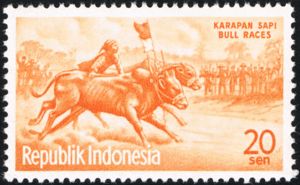 Stamp: Tourist- Bull race (Indonesia(Tourism) Mi:ID 293,Sn:ID 509,Yt:ID ...